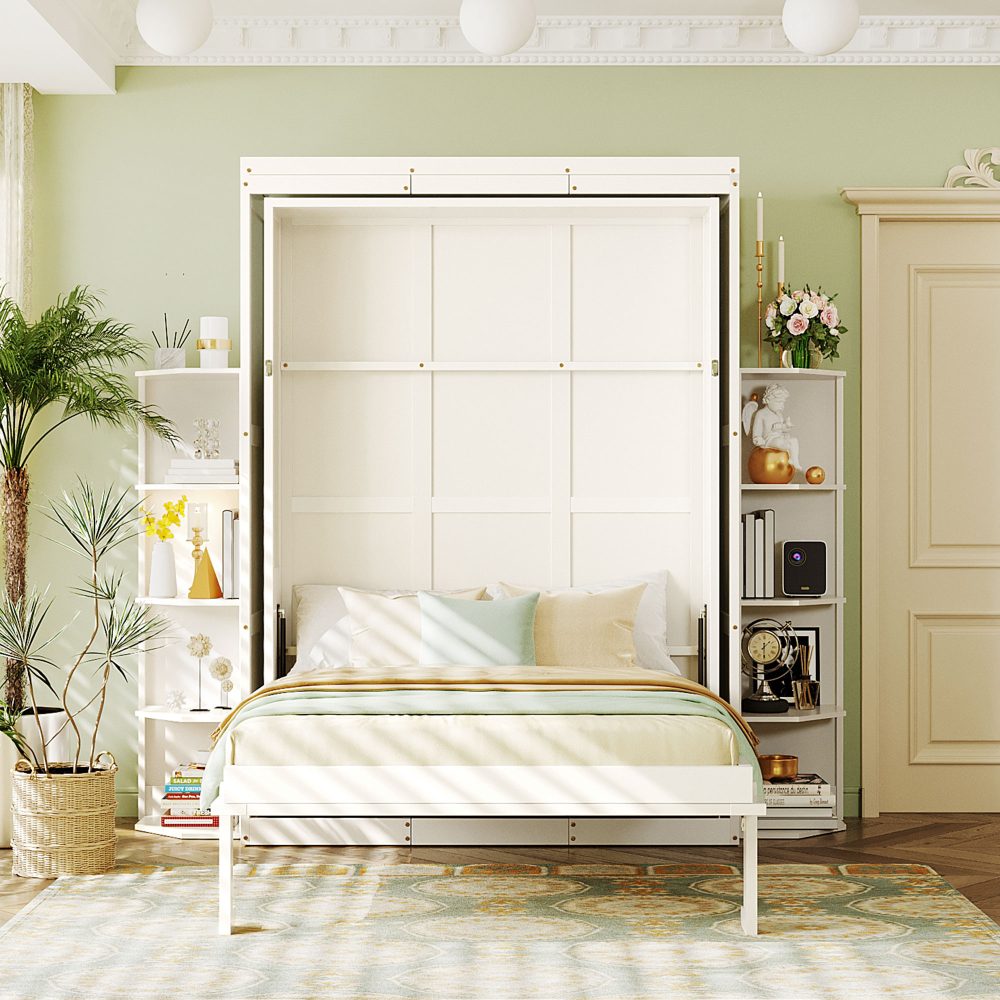Rotating Queen Murphy Bed with Hidden Wall Cabinet, Shelves, Desk and ...